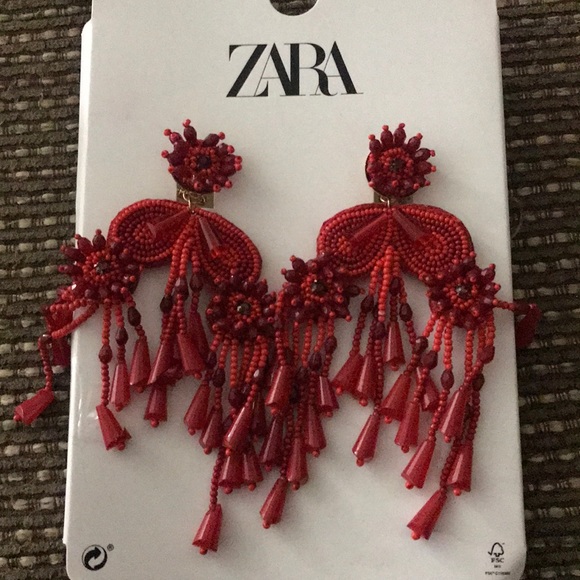Zara | Jewelry | Zara Red Beaded Earrings | Poshmark